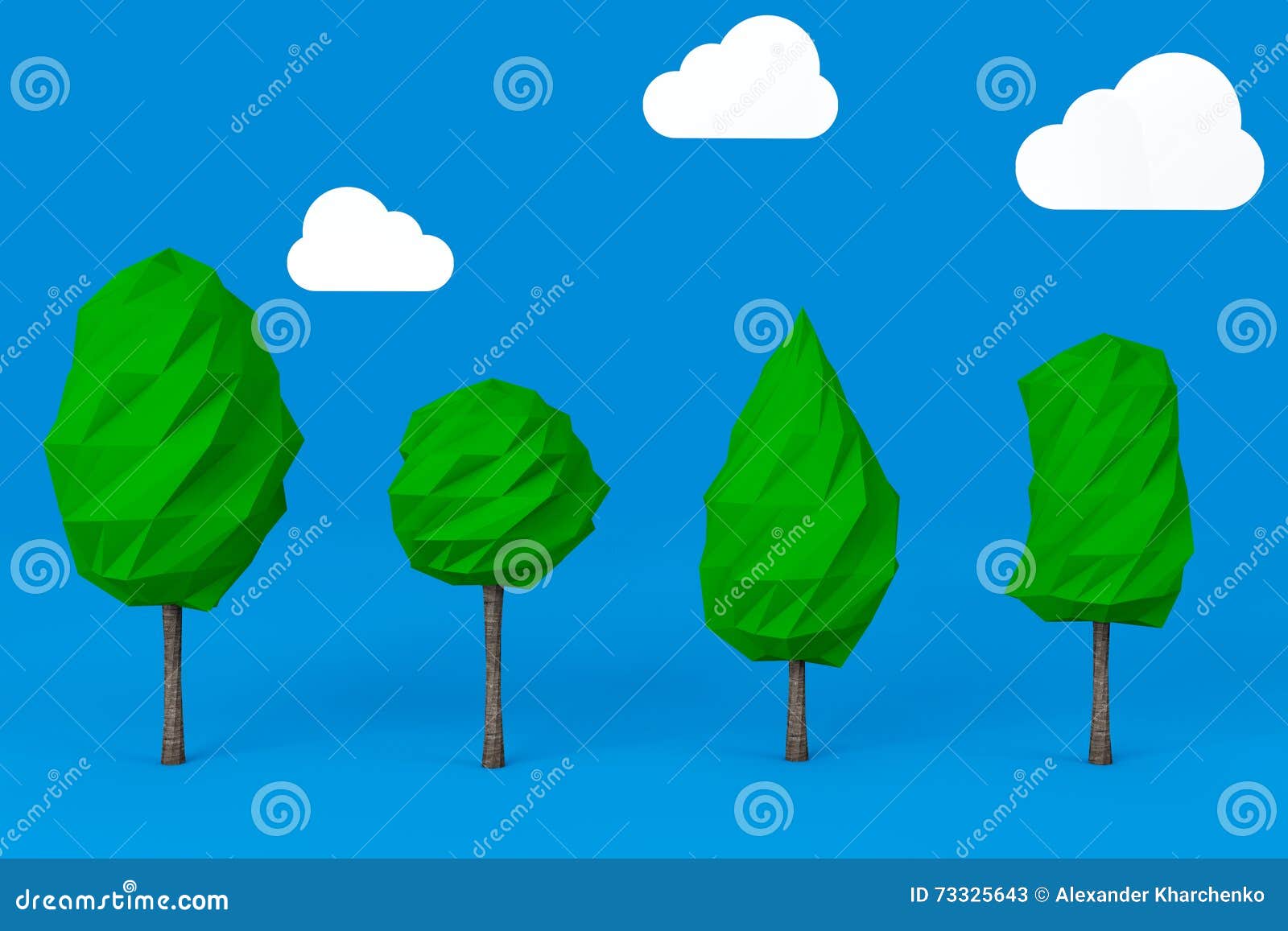 Set of Low Polygons Trees. 3d Rendering Stock Illustration ...
