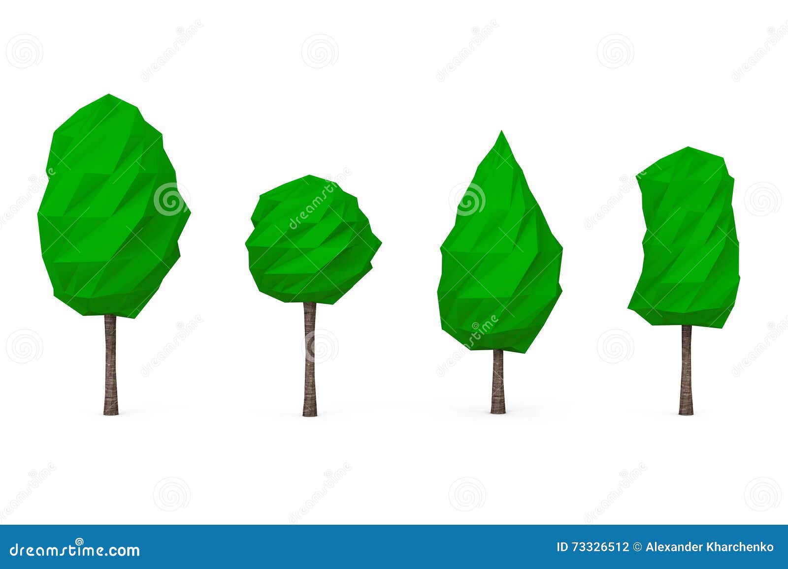 Set of Low Polygons Trees. 3d Rendering Stock Illustration ...