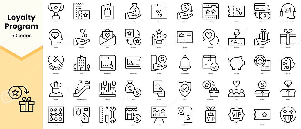 Set of Loyalty Program Icons. Simple Line Art Style Icons Pack Stock ...