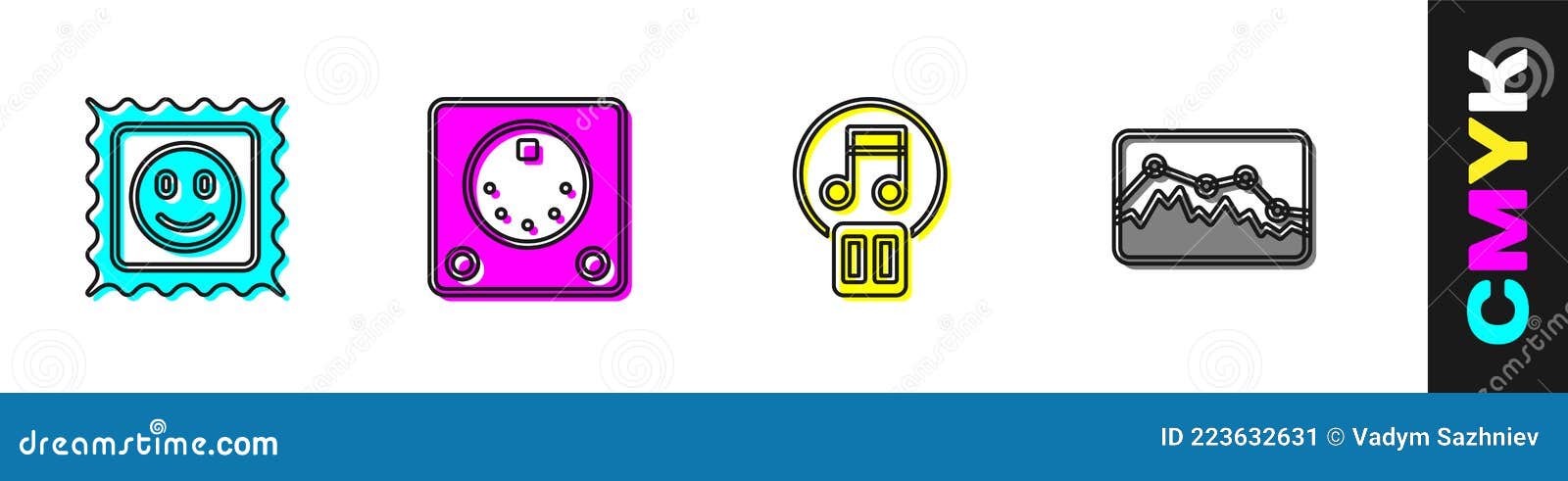 Set LSD Acid Mark, Drum Machine, Pause Button and Music Wave Equalizer ...