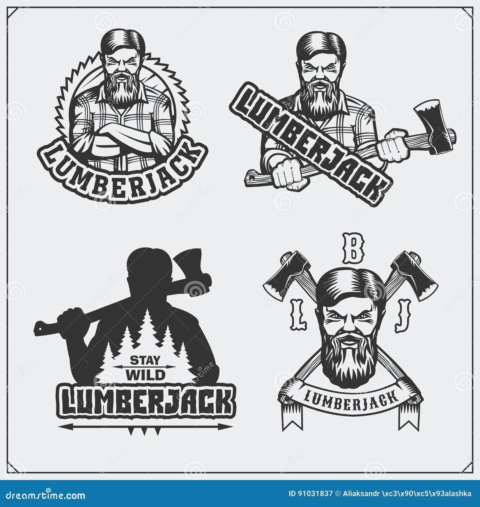 Set of Lumberjack Labels, Emblems, Badges and Design Elements. Vintage Style Stock Vector ...