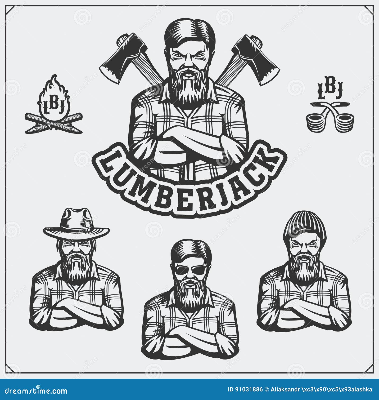 Set of Lumberjack Labels, Emblems, Badges and Design Elements. Vintage ...