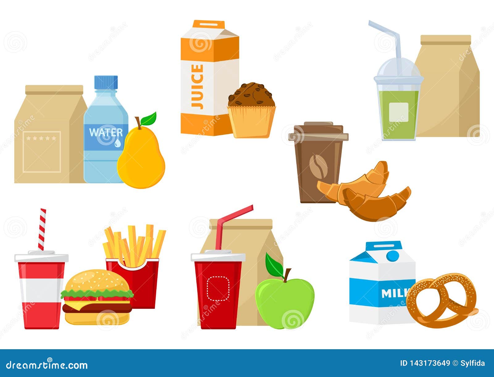 Set of Lunch Food Icons. Vector Stock Illustration - Illustration of ...