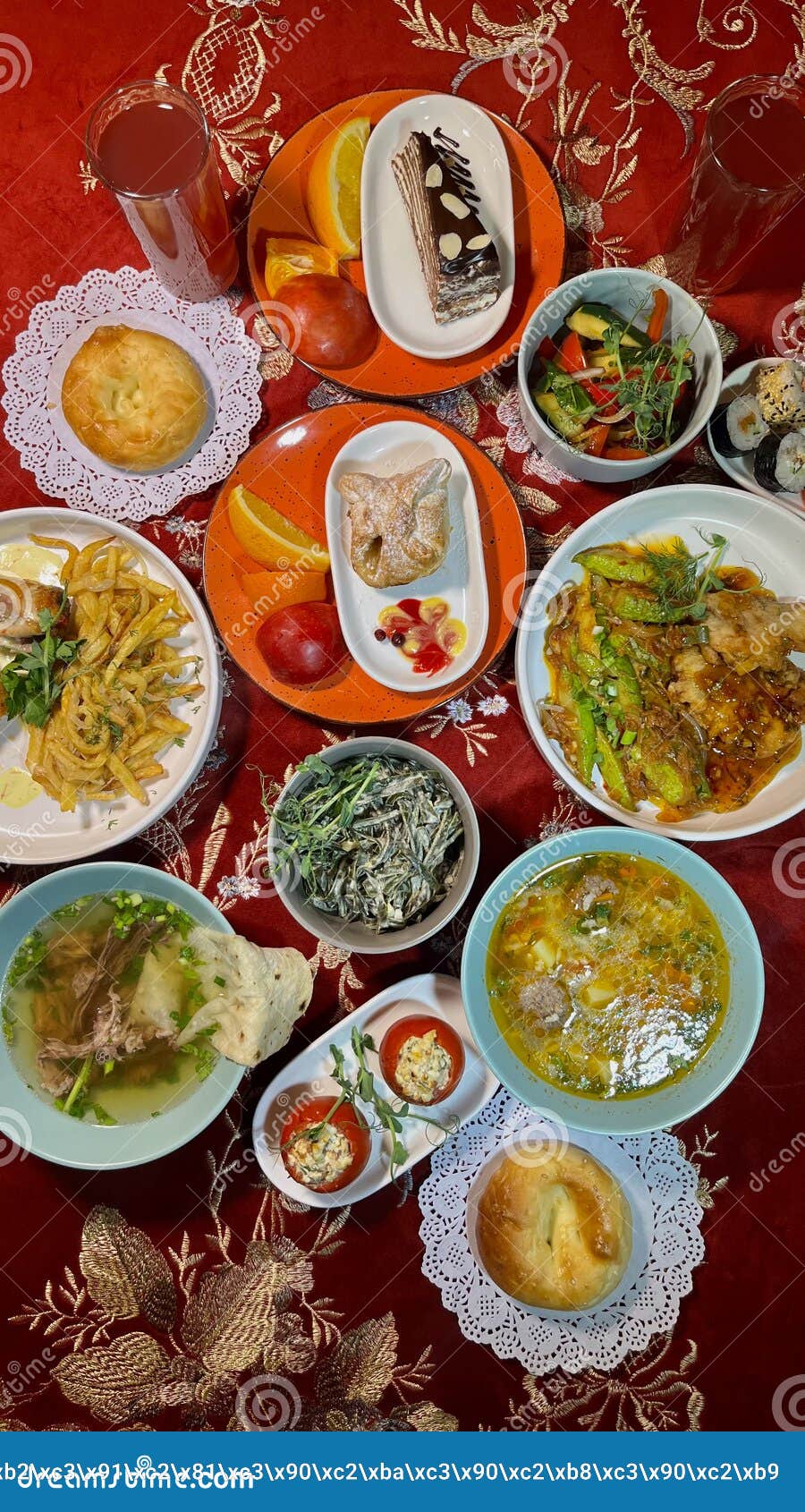 Set Lunch with Various Dishes. Top View of Lunch in a Cafe. Stock Image ...