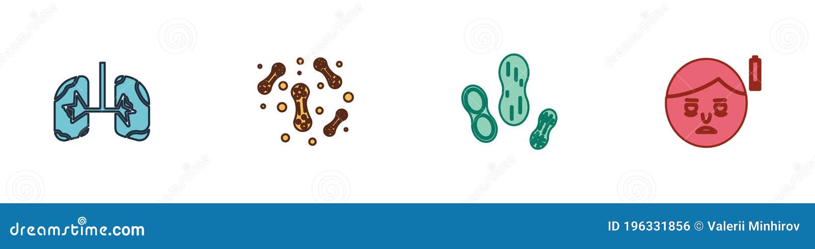 Set Lungs, Bacteria, Peanut and Fatigue Icon. Vector Stock Vector ...