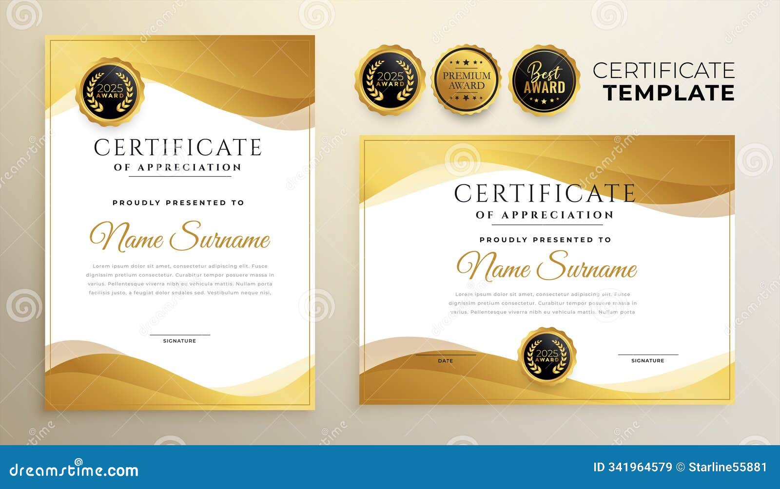 Set of Luxurious Appreciation Certificate Template for Winner Gratitude ...