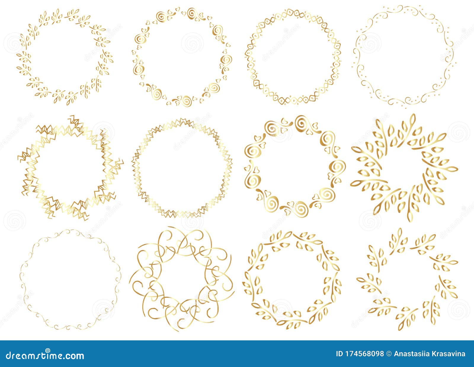 Set of Luxury and Complicated Golden Frames with Hand Drawn Monogram or ...