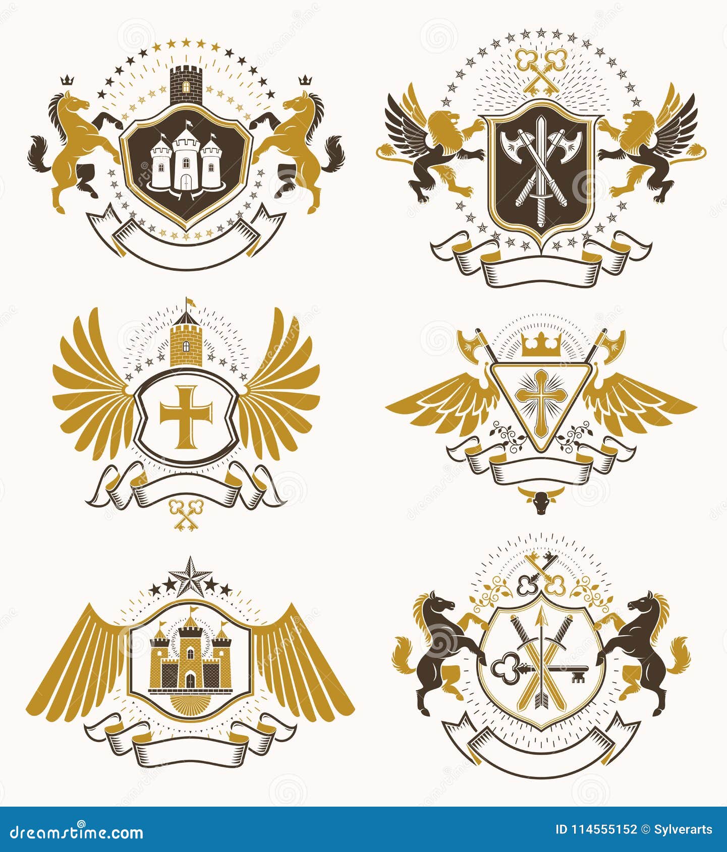 Luxury Heraldic Crests Logo Element Set With Watercolor Texture Cartoon ...