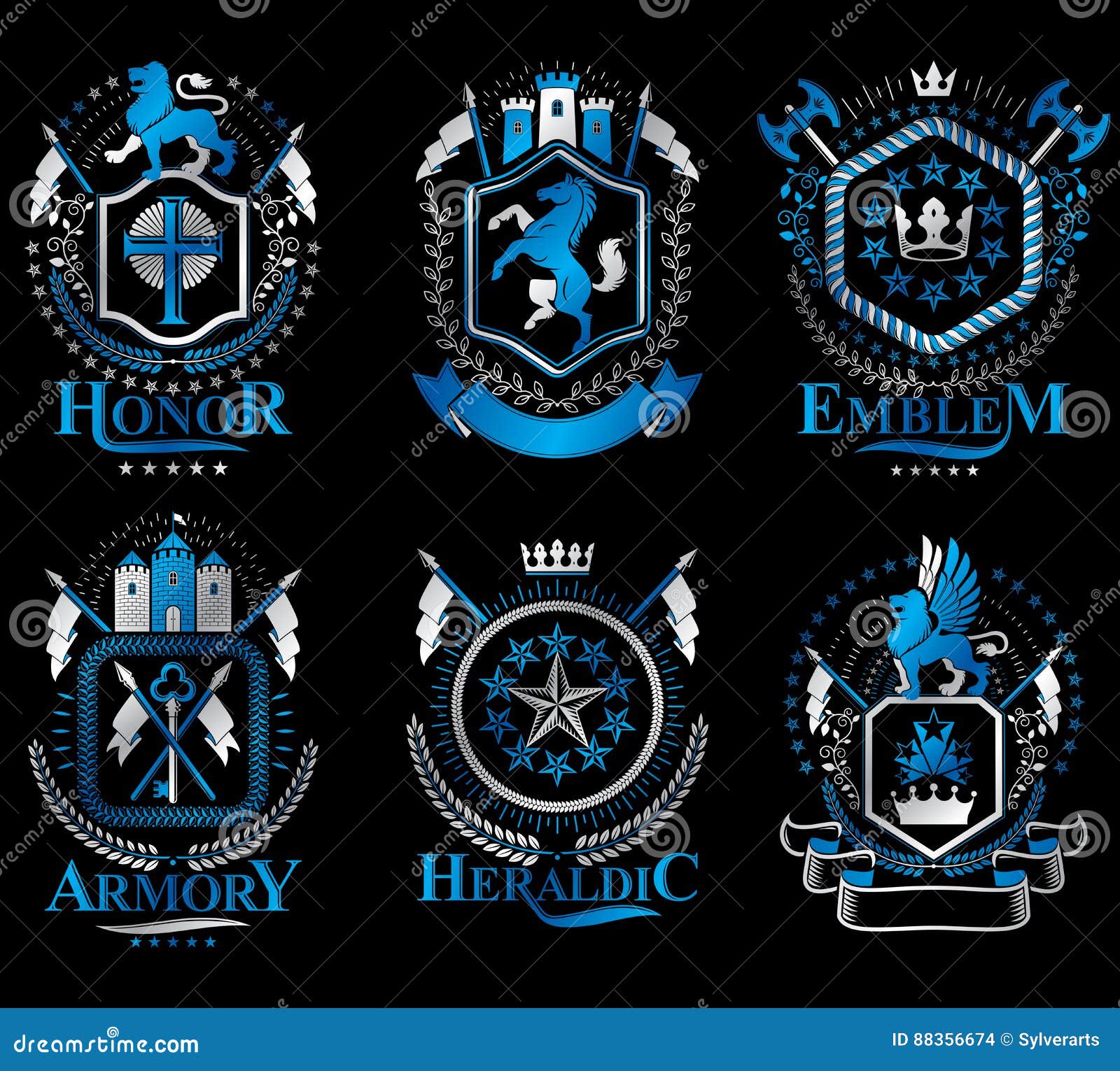 Royal Blazons And Coat Of Arms - Knight Heraldic Emblems Vector ...