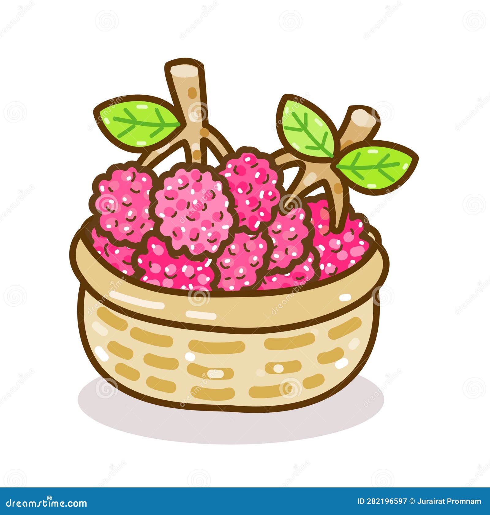 Lychee Tree With Flowers And Roots On A White Background. Cartoon ...