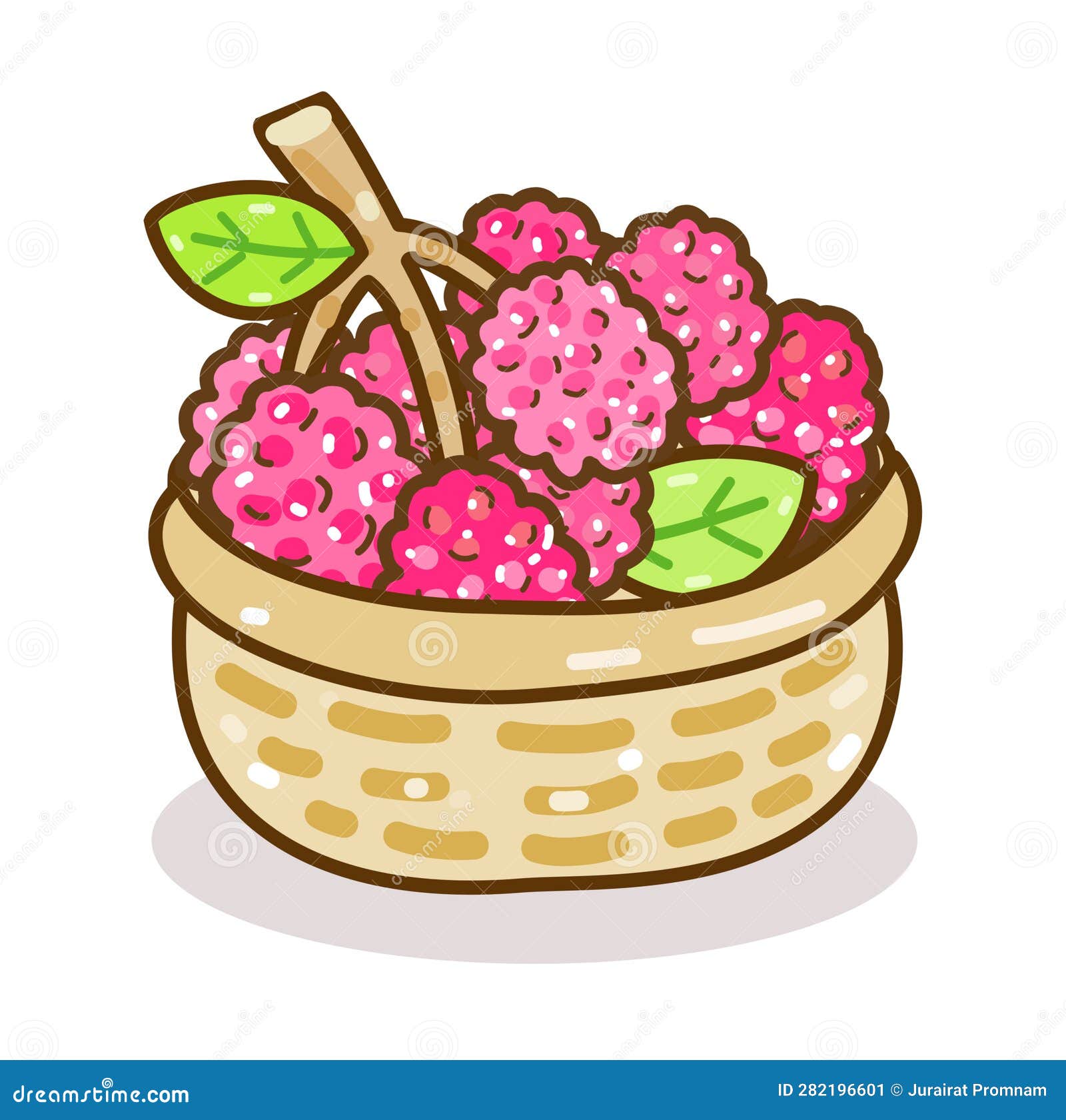 Lychee Tree With Flowers And Roots On A White Background. Cartoon ...