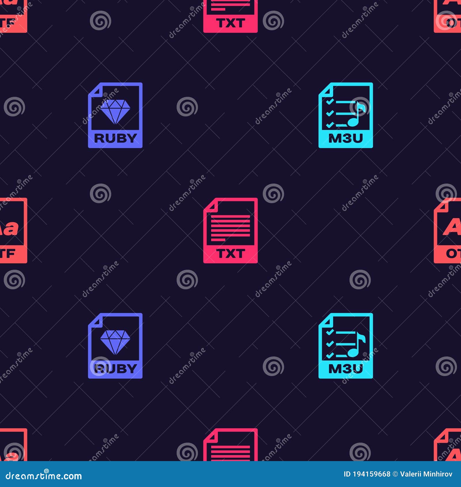 Set M3U File Document, RUBY, TXT and OTF on Seamless Pattern. Vector ... Set M3U File Document, RUBY, TXT and OTF on Seamless Pattern. Vector ...