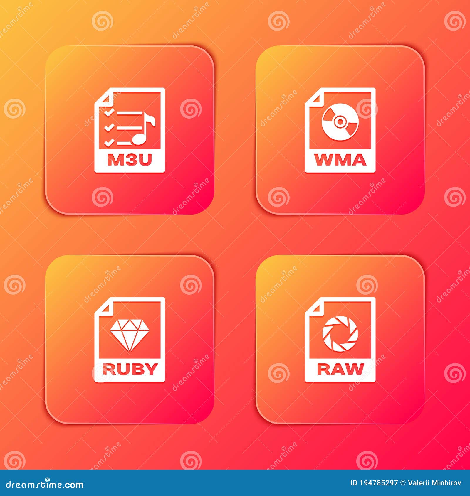 Set M3U File Document, WMA, RUBY and RAW Icon. Vector Stock Vector ... Set M3U File Document, WMA, RUBY and RAW Icon. Vector Stock Vector ...