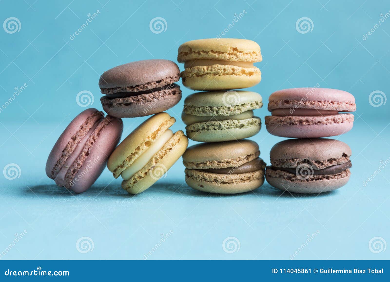 Set of Macarons on Blue Background. Stock Image - Image of format ...