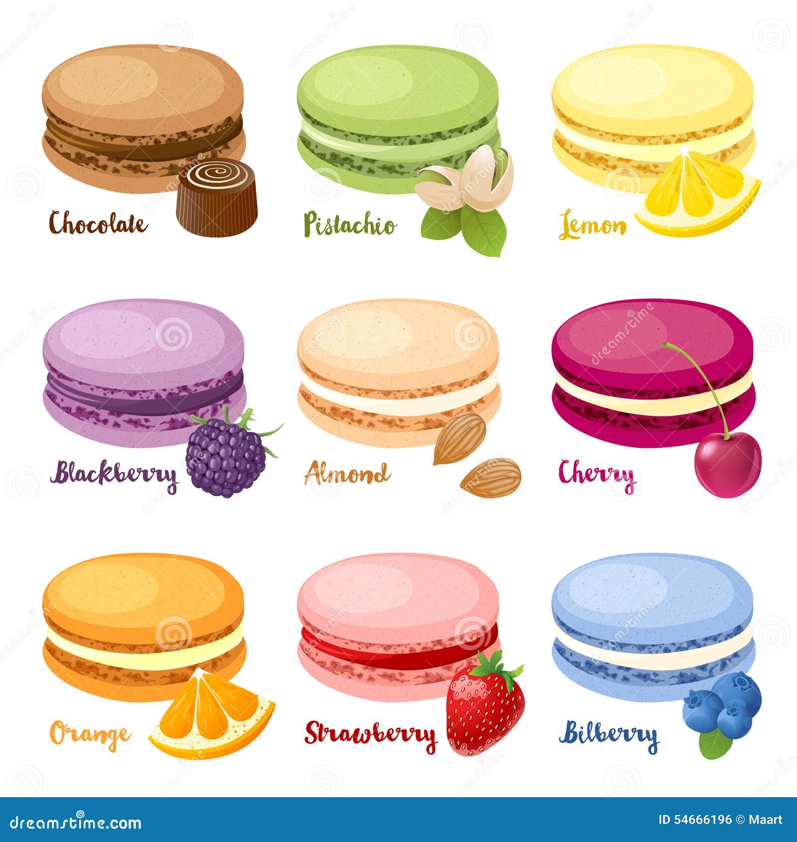 Set of macaroons stock vector. Illustration of flavor - 54666196