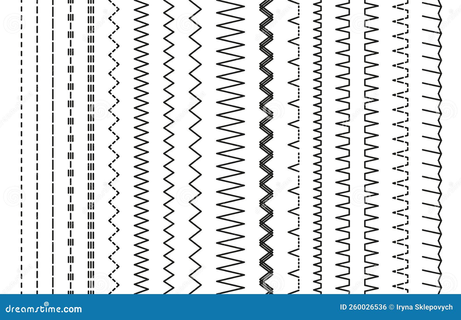 Set of Machine Thread Sew Brushes. Sewing Stitches. Embroidery Seams Seamless Pattern Stock ...