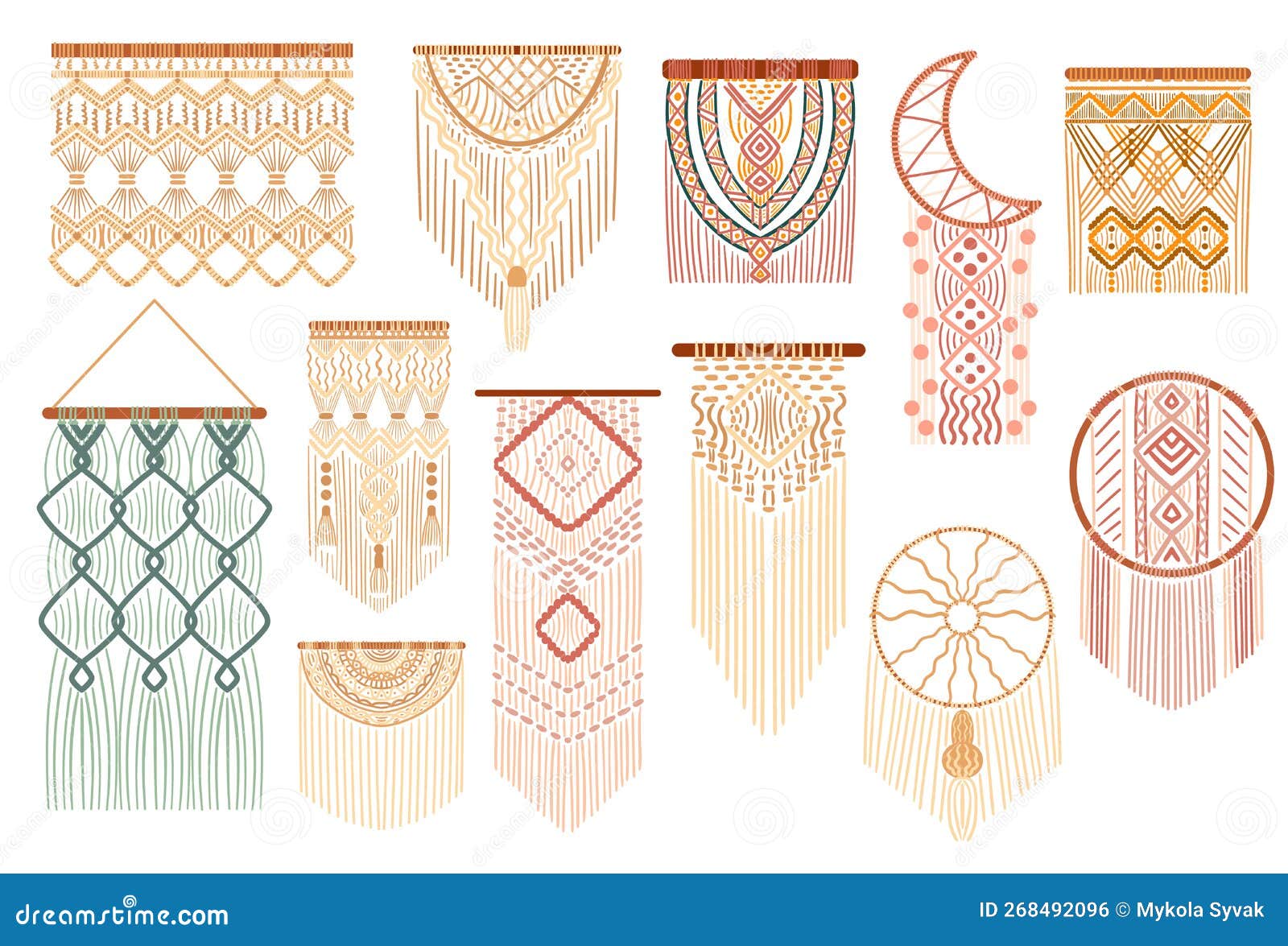 Set of Macrame Bohemian or Coastal-inspired Home Decor Isolated on ...