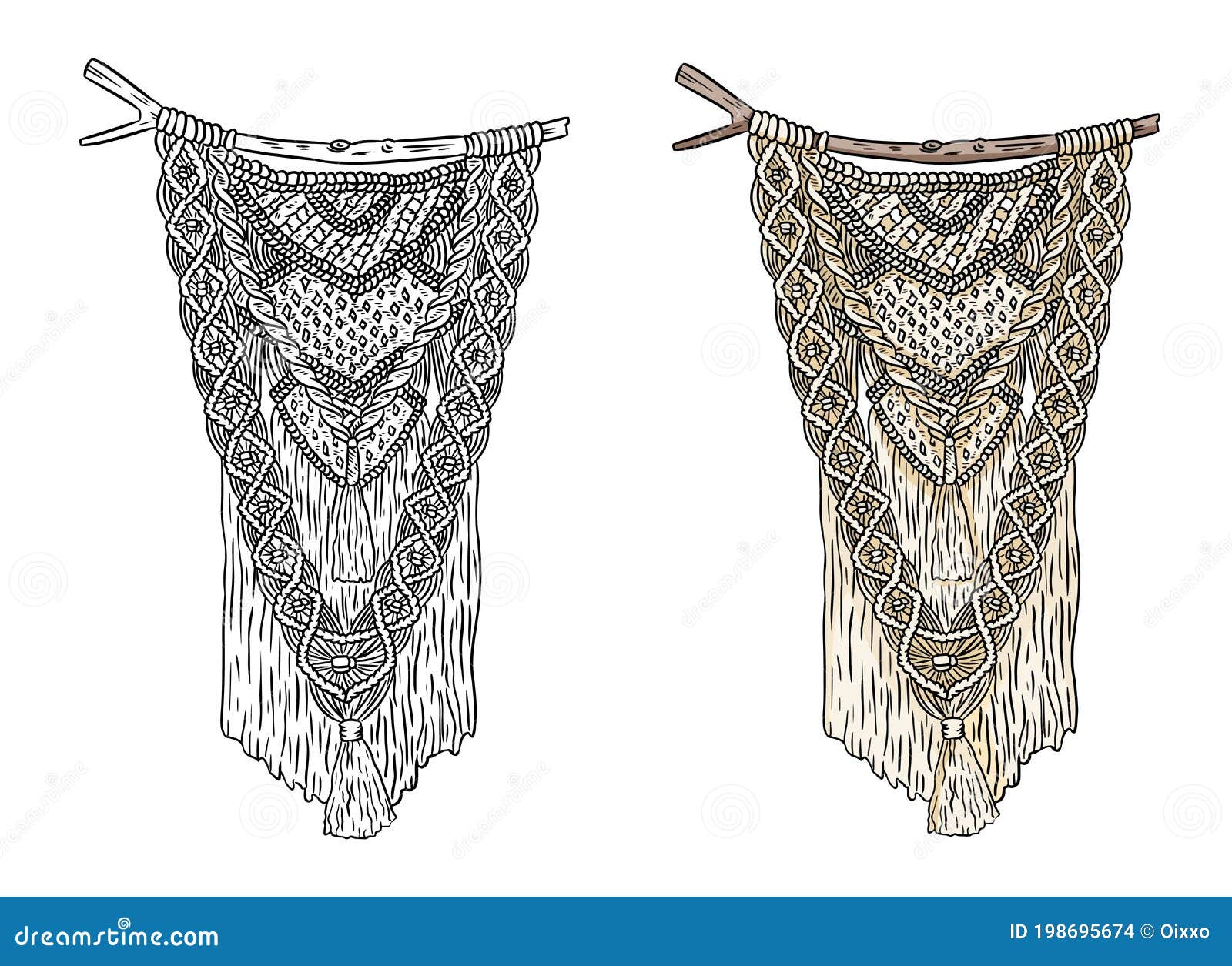Set of Macrame Boho Style Labels. Textile Knotting Design Elements ...