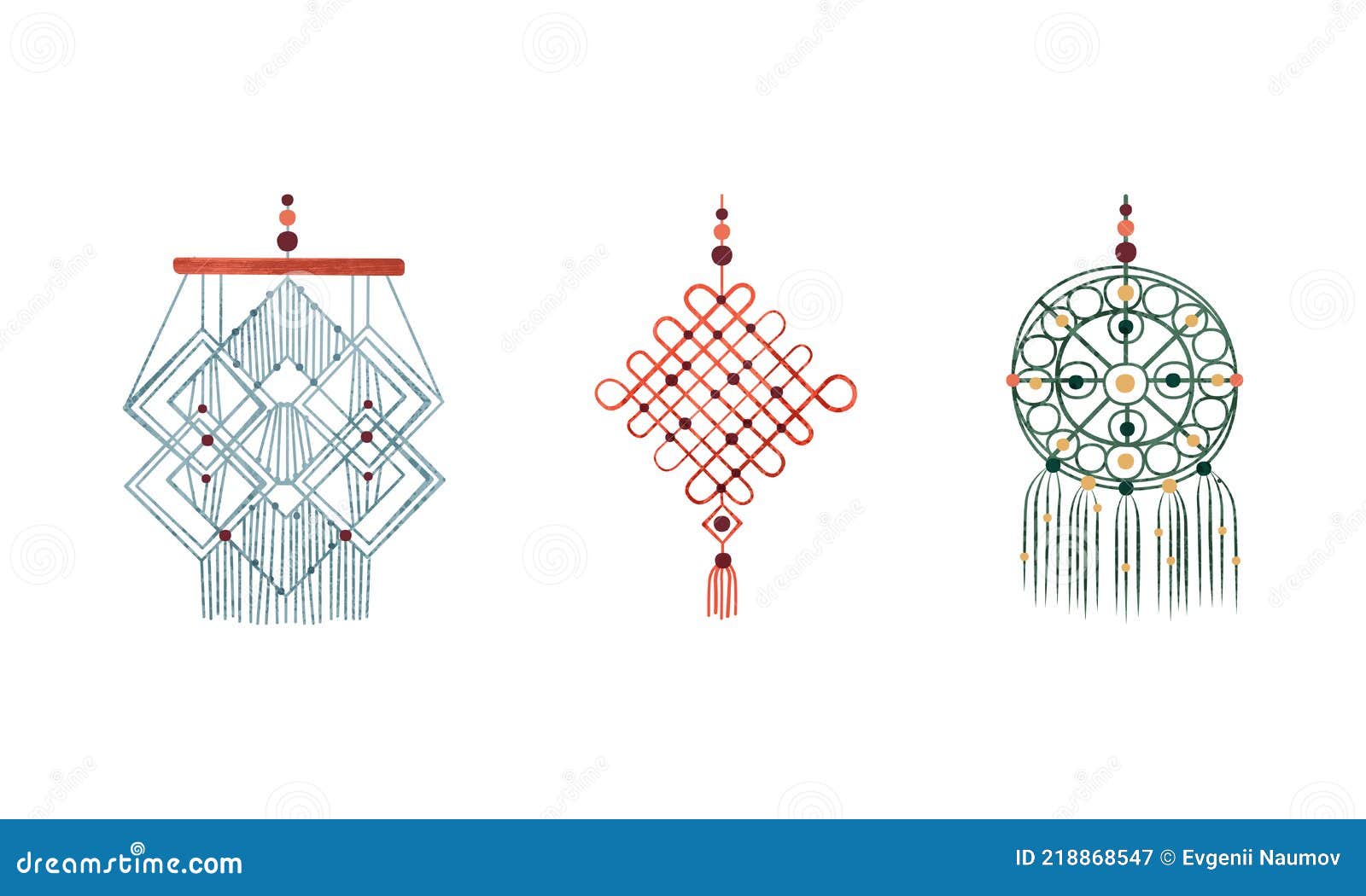 Set of Macrame Wall Hangings, Boho Style Decor Element Cartoon Vector ...