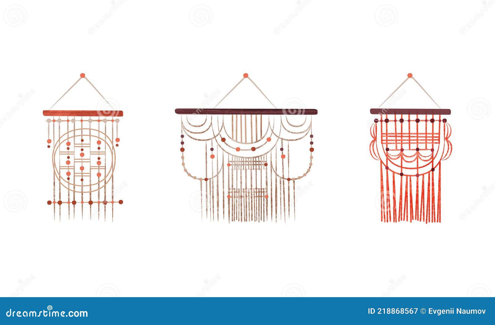 Set of Macrame Wall Hangings, Boho Style Knotted Decor Element Cartoon ...