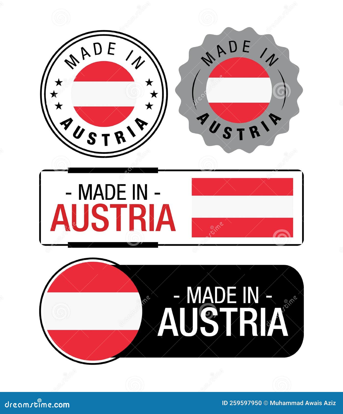 Set of Made in Austria Labels, Logo, Austria Flag, Austria Product ...