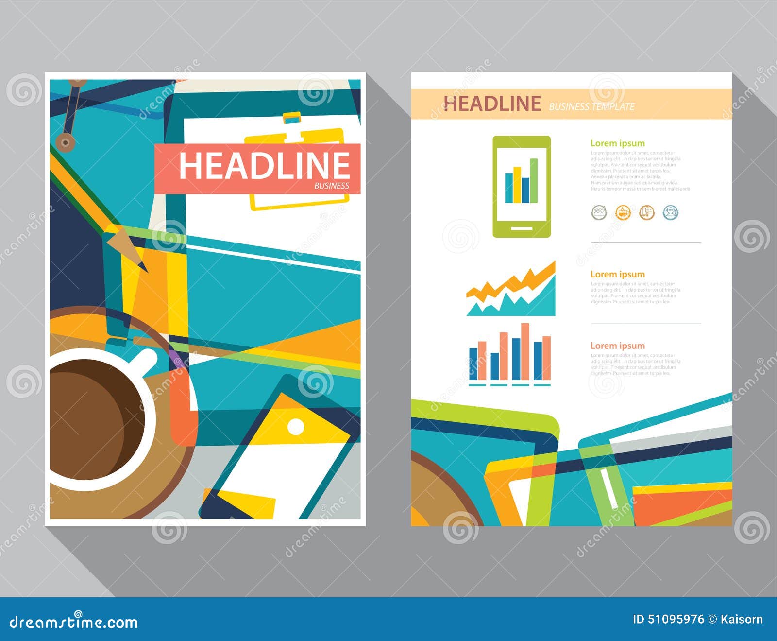 Brochure Flat Line Icons. Business Identity Vector Illustrations ...