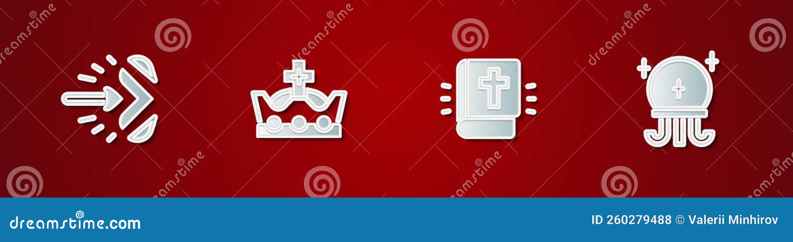 Set Magic Arrow, King Crown, Holy Bible Book and Ball Icon. Vector ...