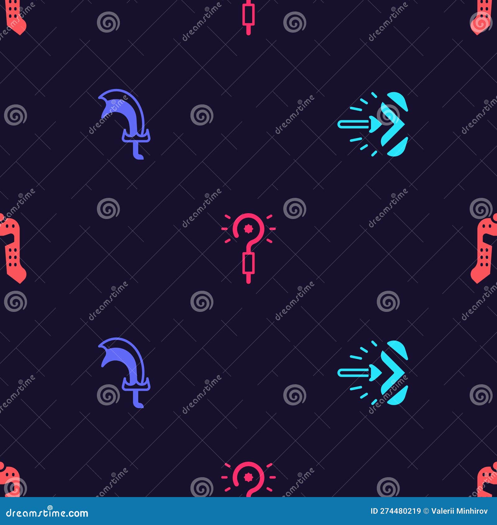 Set Magic Arrow, Sword for Game, Wand and Medieval Helmet on Seamless ...