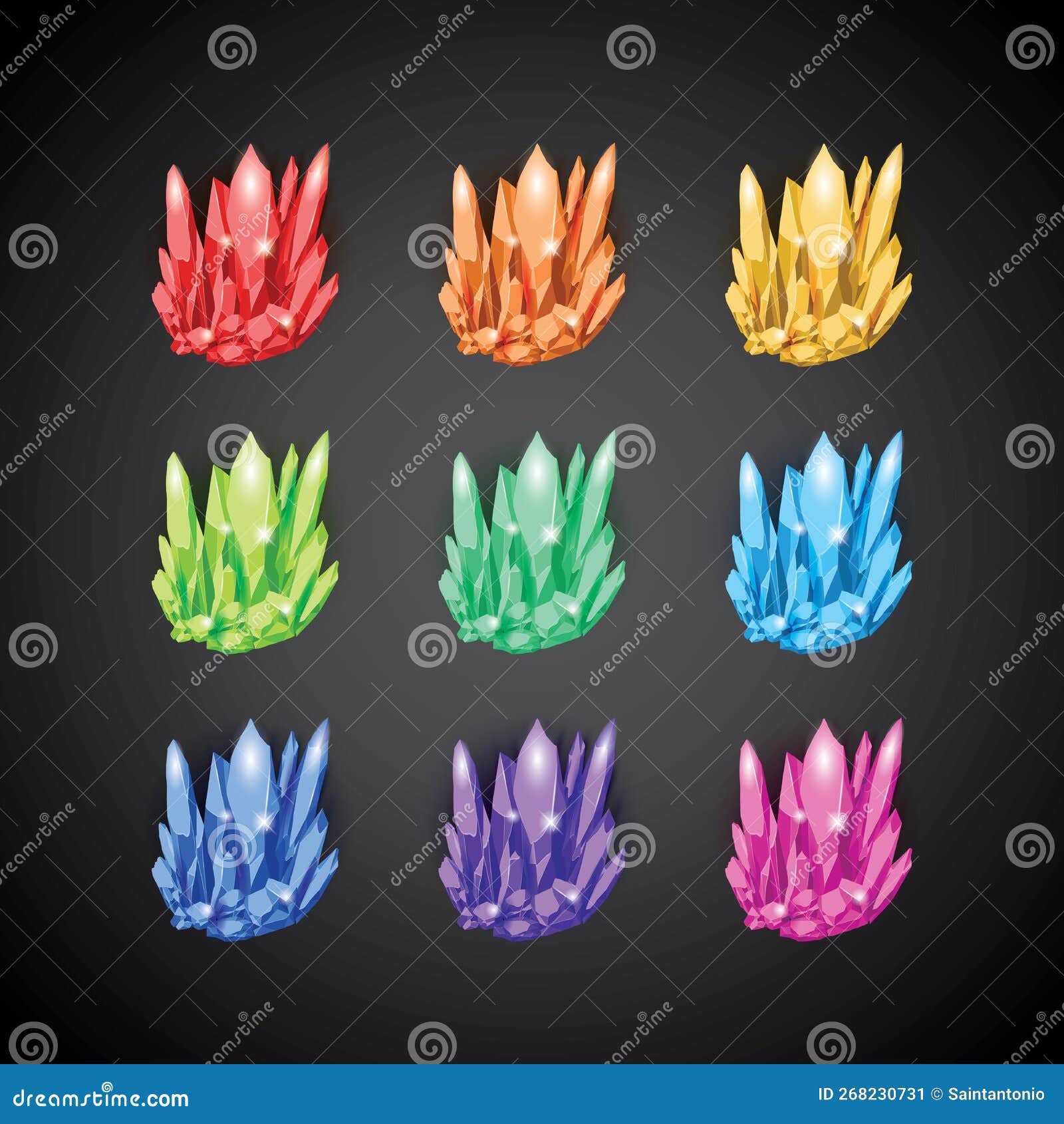Set of Magic Crystals and Natural Minerals. Gemstones Game Assets ...