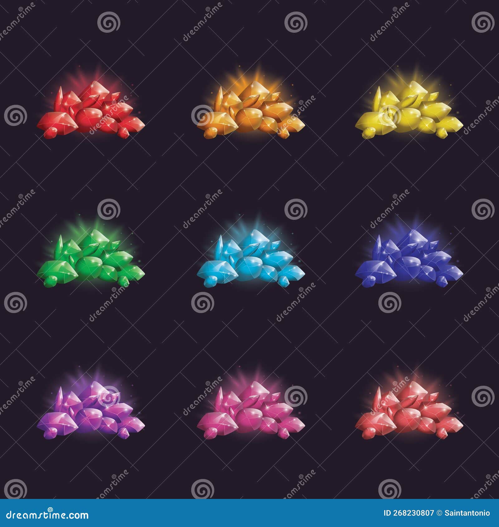 Set of Magic Crystals and Natural Minerals. Gemstones Game Assets ...