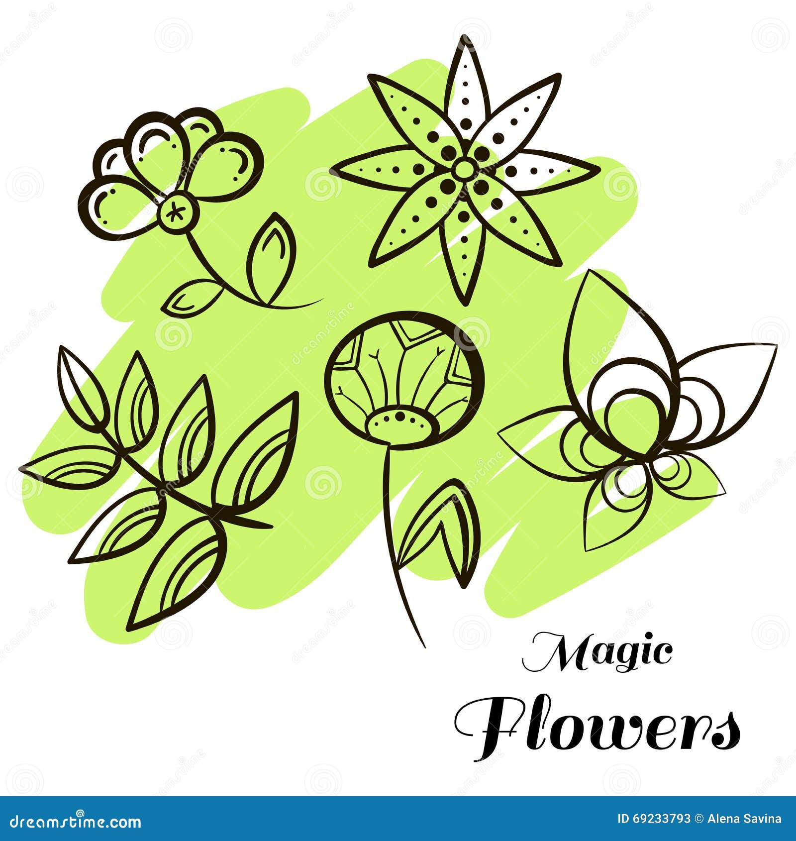 Set Magic Flowers stock vector. Illustration of decorative - 69233793