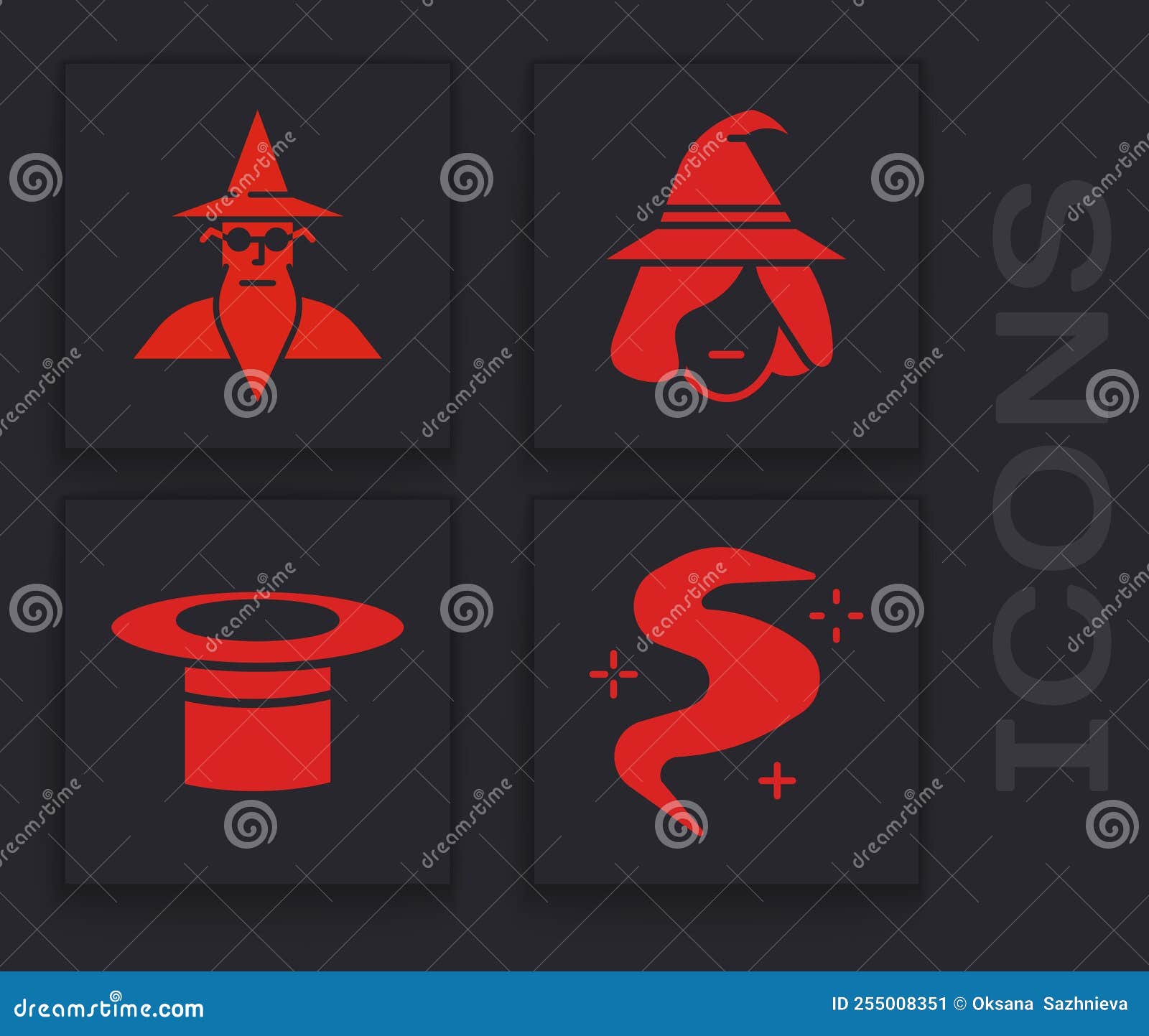 Set Magic Fog or Smoke, Wizard Warlock, Witch and Magician Hat Icon ...