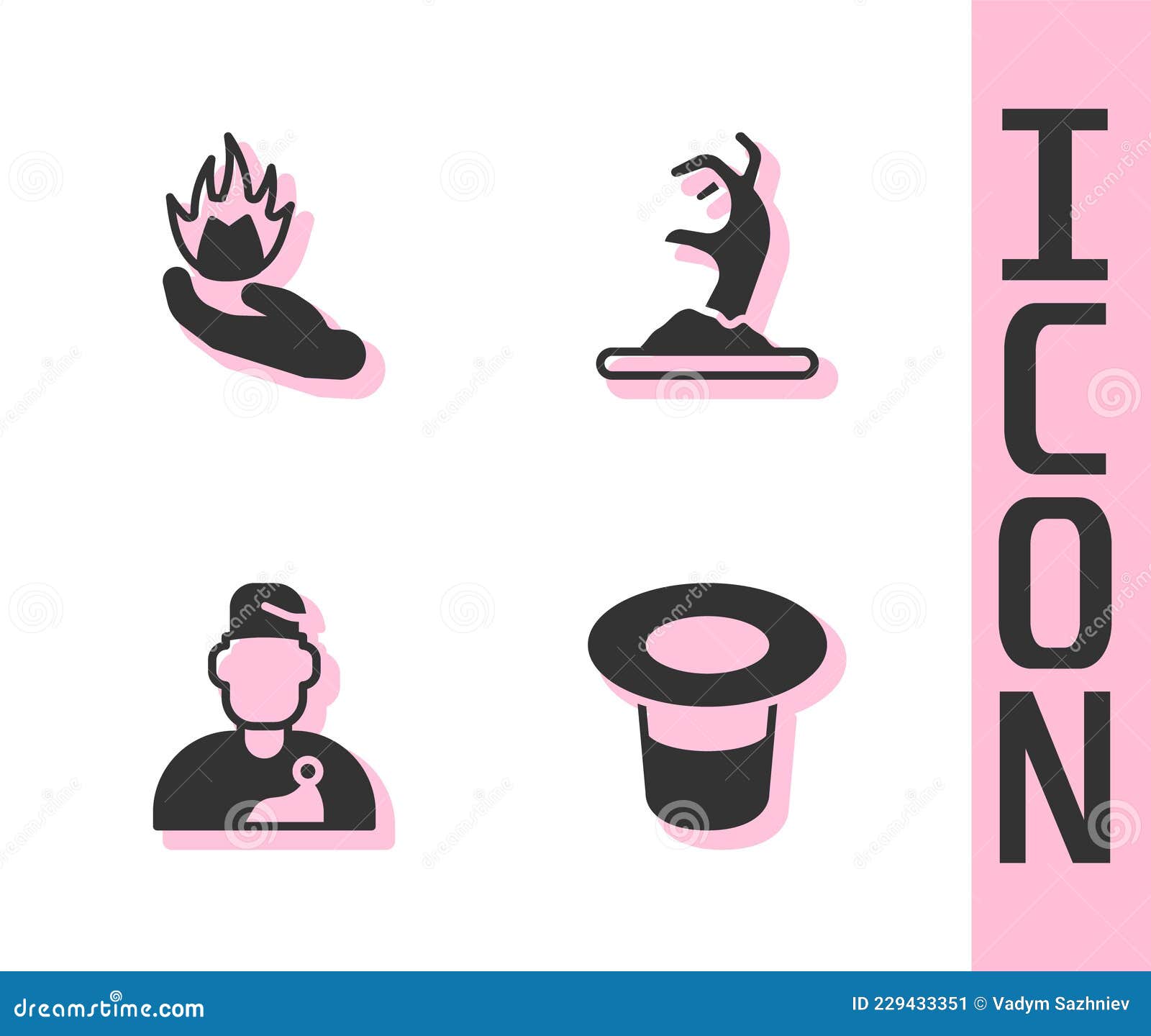 Set Magic Hat, Hand Holding Fire, Wizard Warlock and Zombie Hand Icon ...