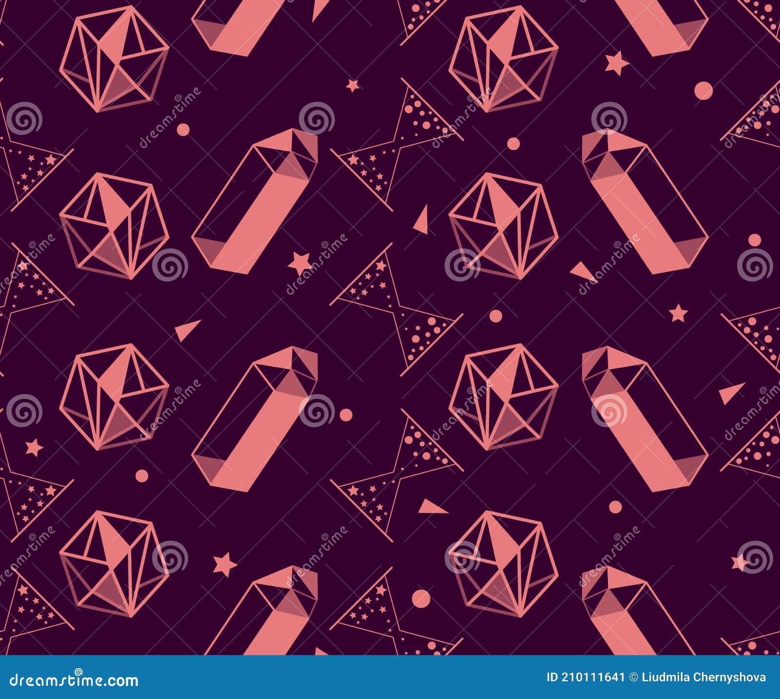 Set of Magic Items of Alchemy and Esoteric, Philosophical Magic Stone, Hourglass. Seamless ...