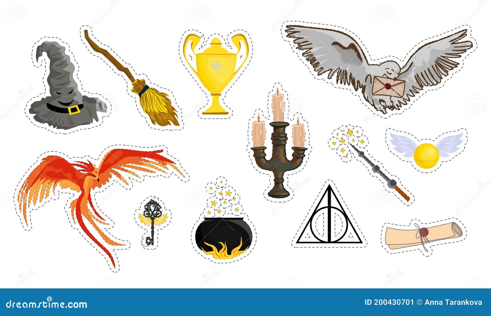 A Set of Magic Items. School of Magic and Witchcraft. Isolated on White ...