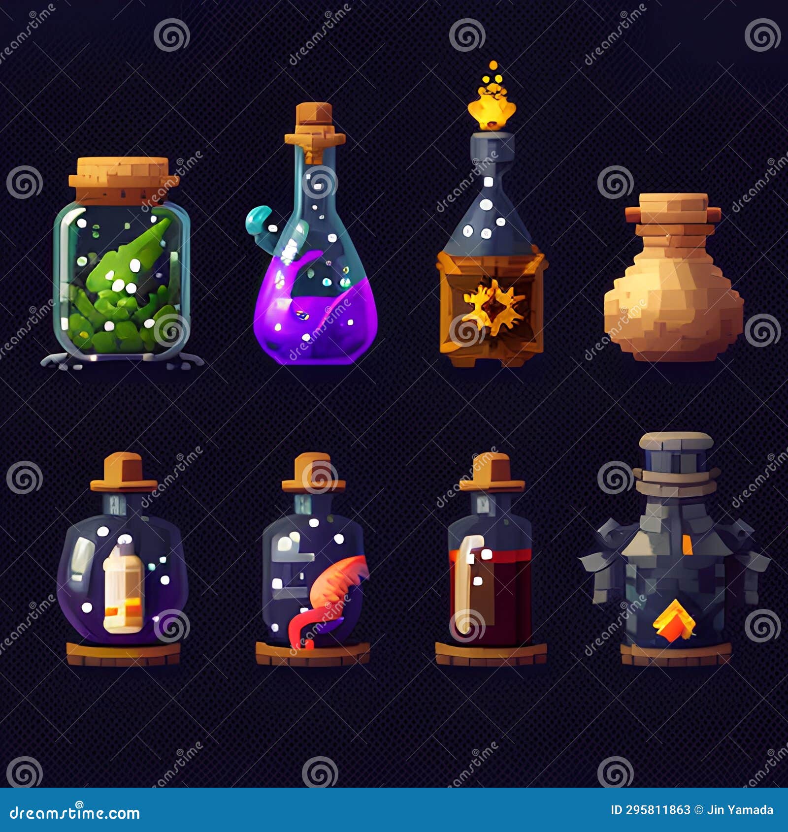 Set of Magic Potion Bottles. Cartoon Illustration of Magic Potion ...