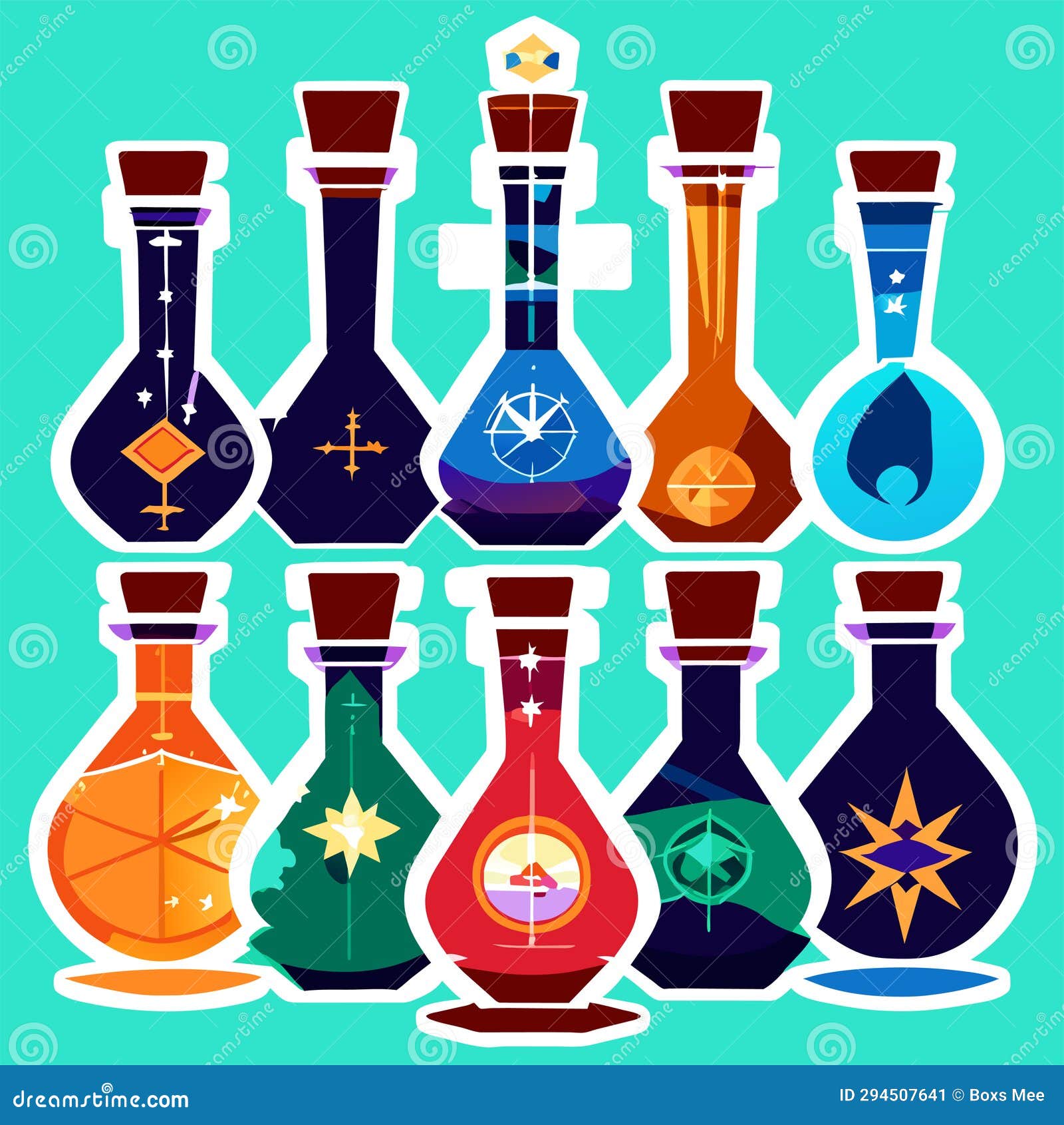 Set of Magic Potion in Bottles. Vector Illustration in Flat Style Stock ...