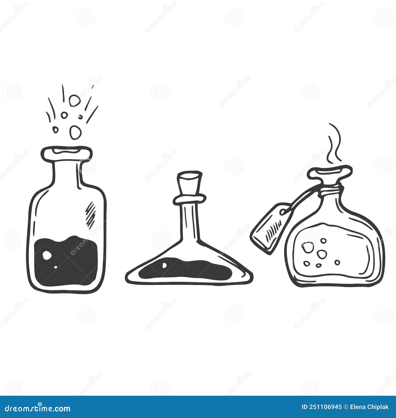 Set of Magic Potions, Tubes and Bottles. Doodle Style Sketch Stock ...