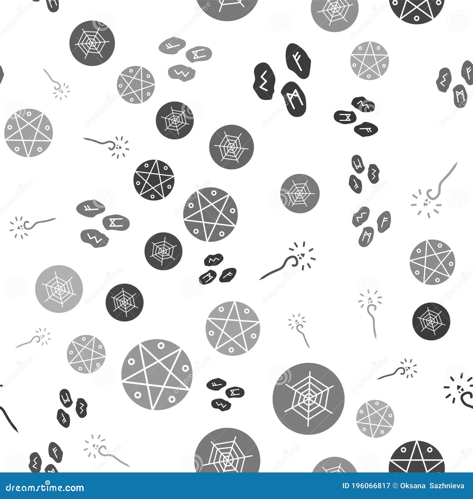 Set Magic Runes, Spider Web, Magic Staff and Pentagram in a Circle on ...