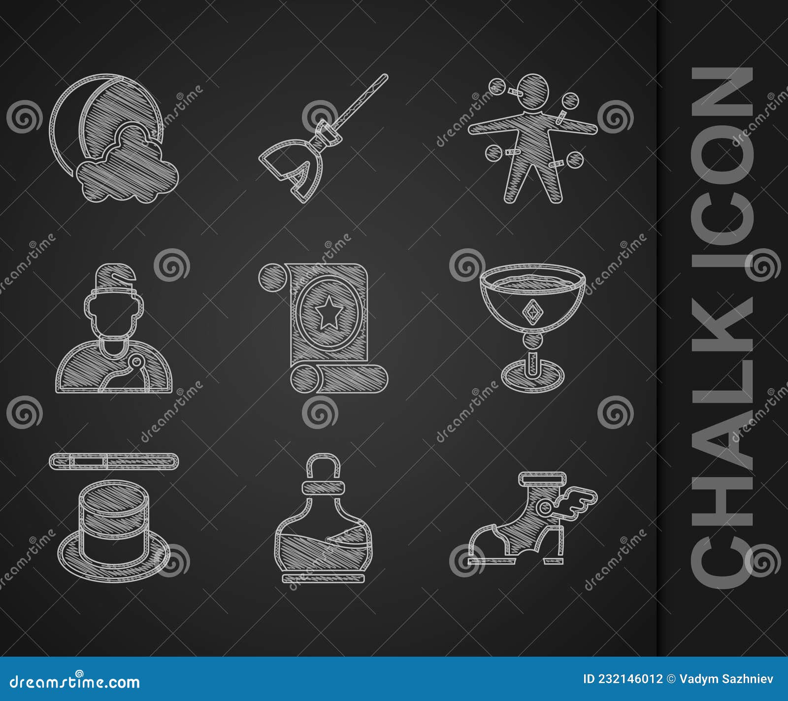 Set Magic Scroll, Bottle with Potion, Hermes Sandal, Medieval Goblet ...