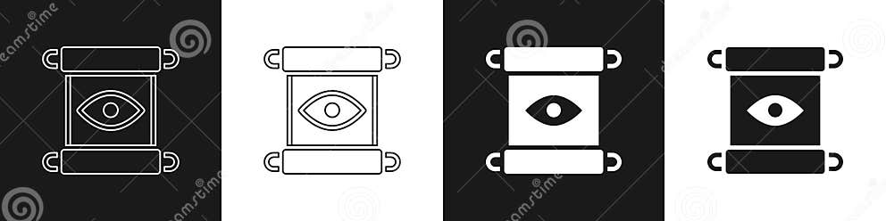 Set Magic Scroll Icon Isolated on Black and White Background. Decree ...