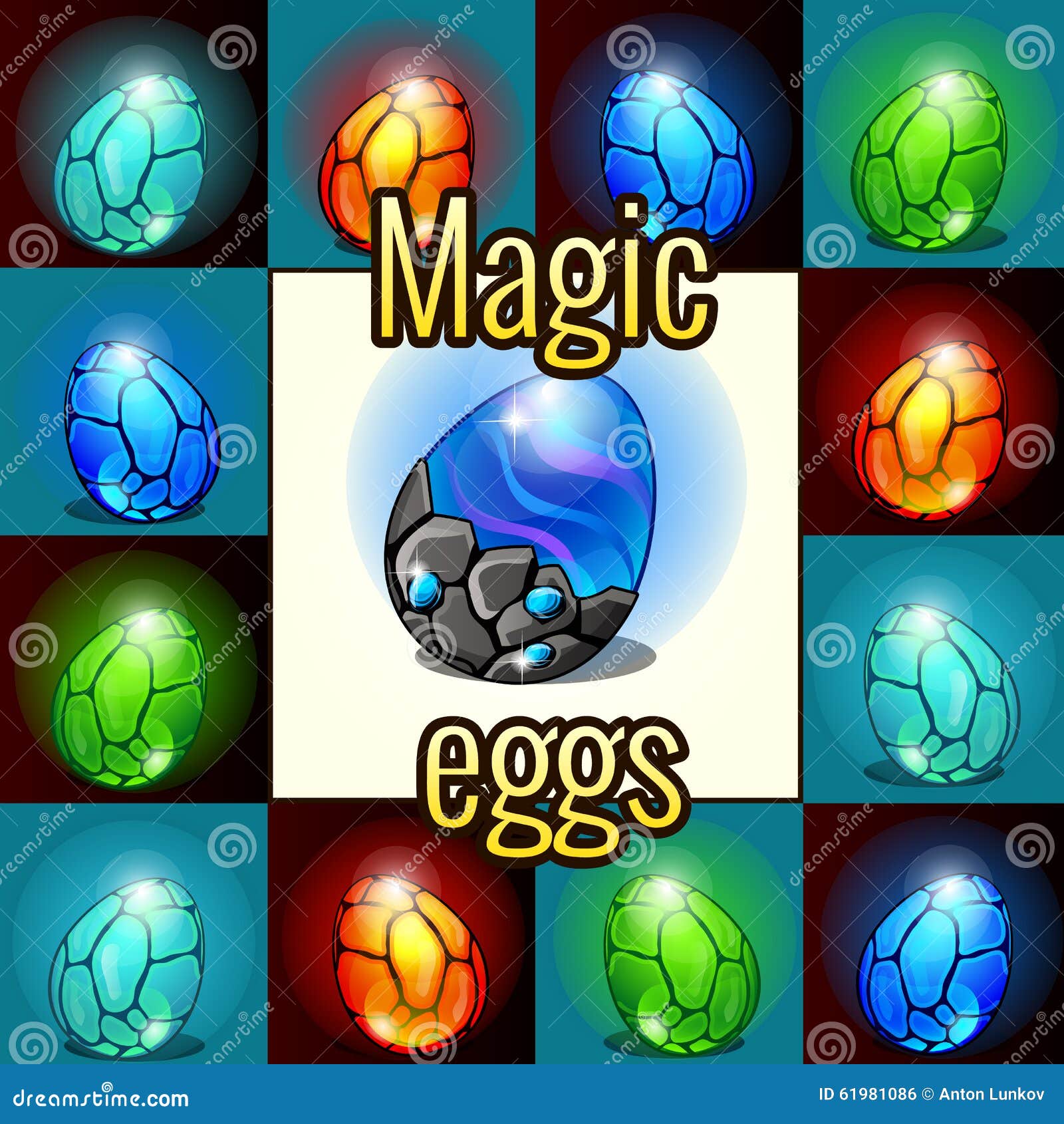 Set of Magic Set, Dragon Eggs with Backlight Stock Vector ...