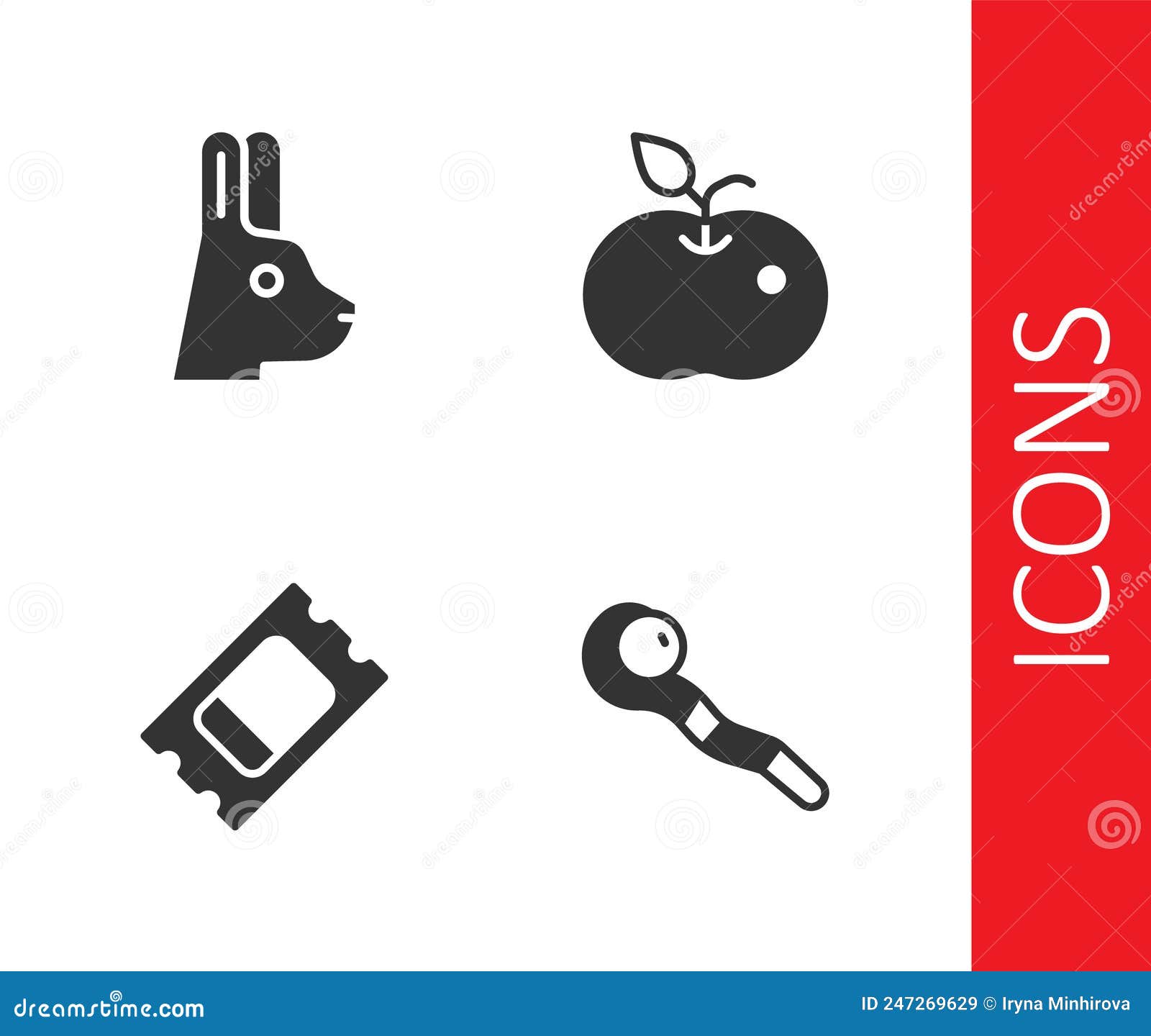 Set Magic Staff, Rabbit with Ears, Circus Ticket and Poison Apple Icon ...