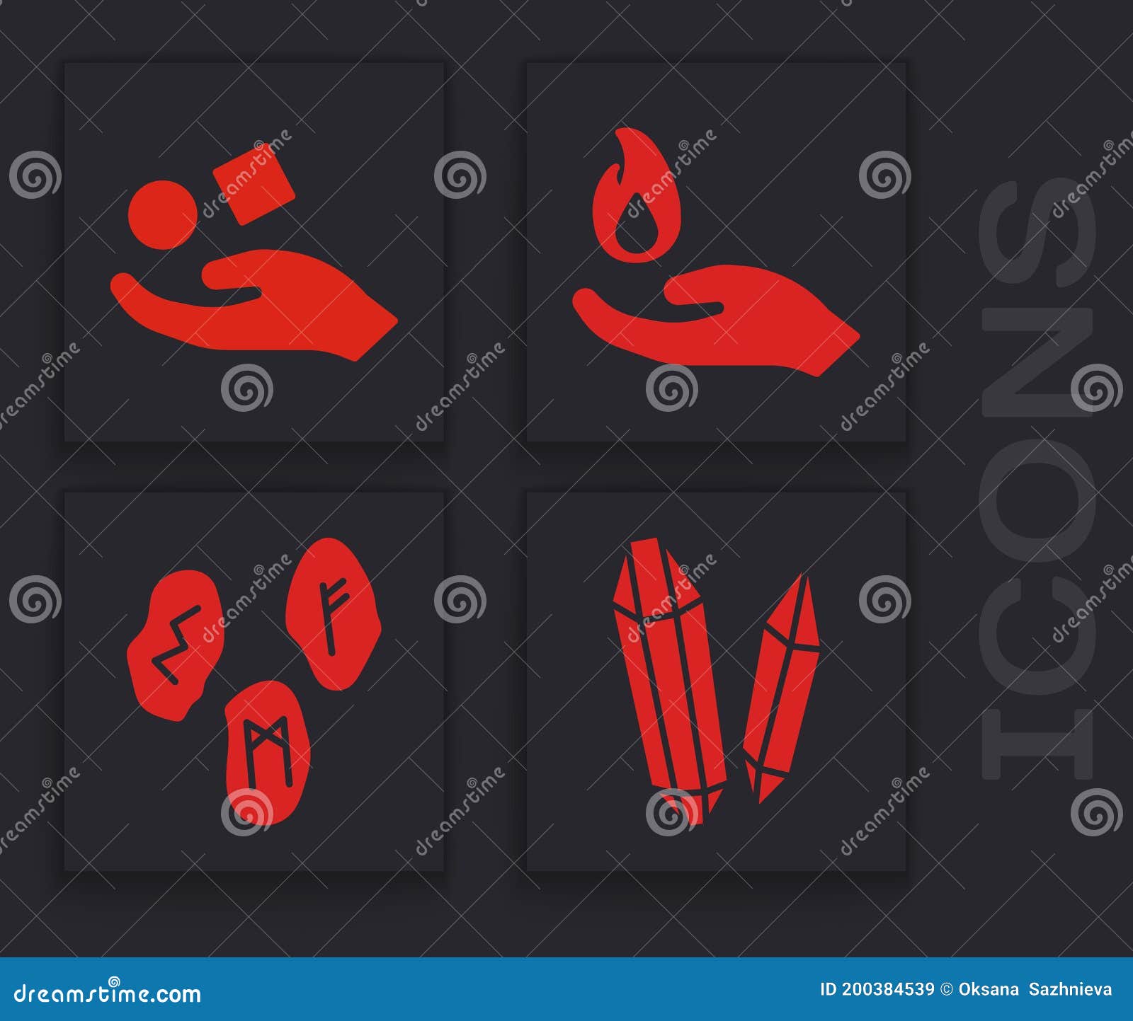 Set Magic Stone, Cube Levitating Above Hand, Hand Holding a Fire and ...