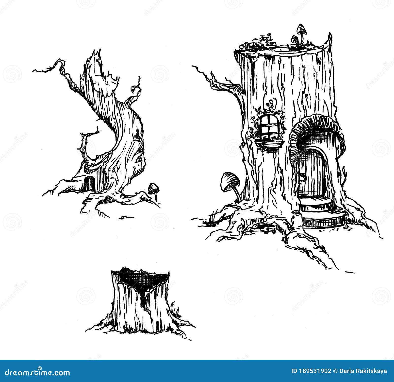 Set Of Old Stumps, Sketch Isolated On White Background. Environment ...