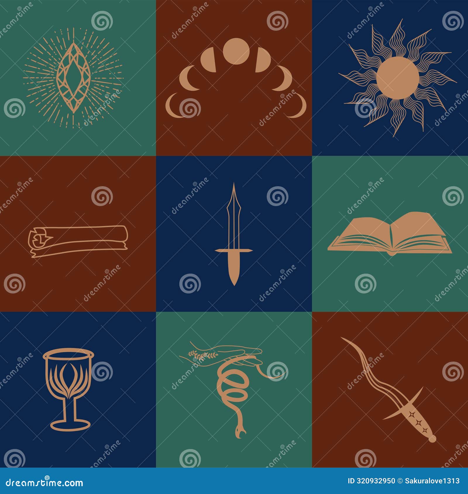 Set of Magic Symbols, Celestial Seamless Pattern. Astrological, Magical ...