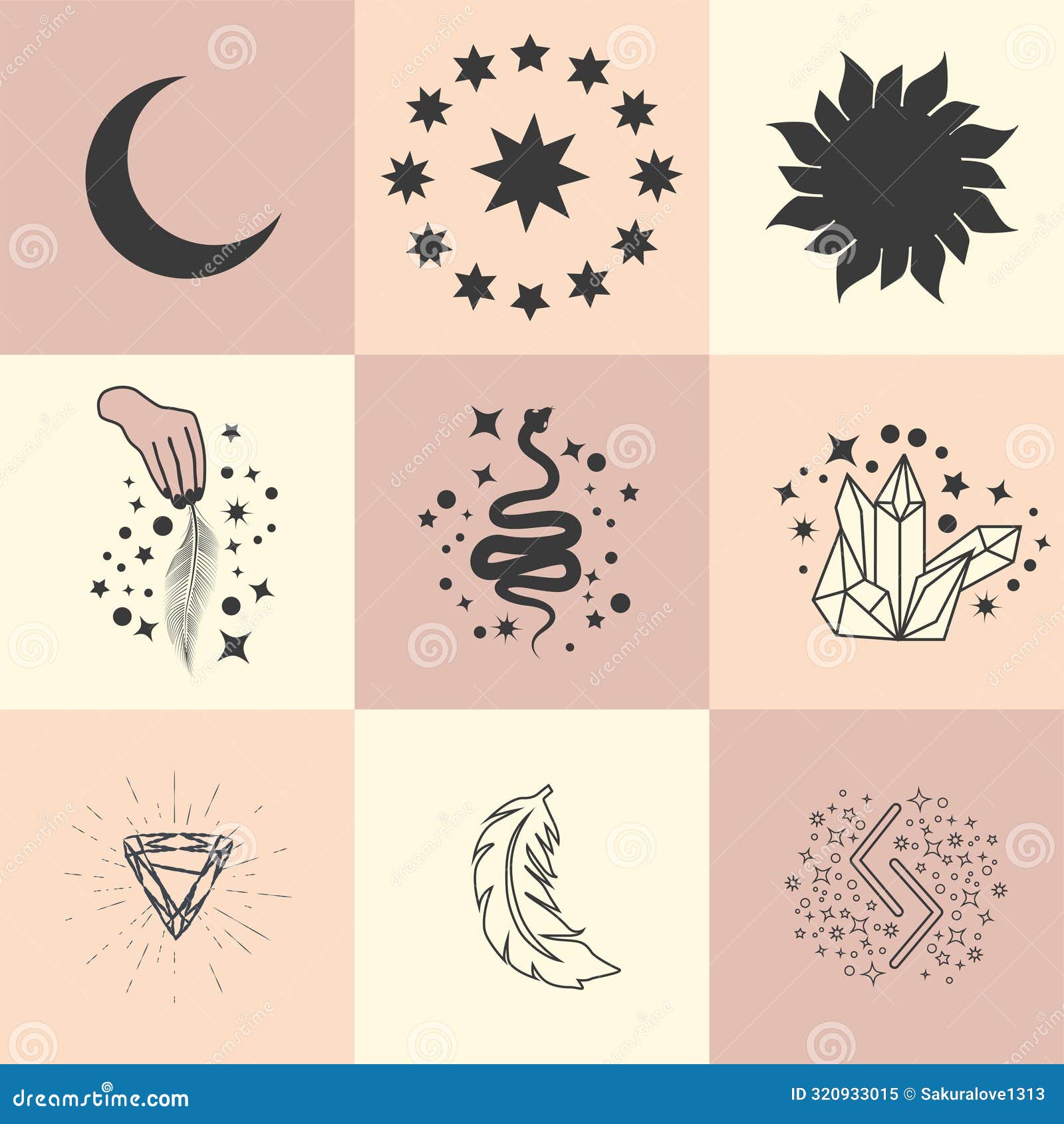 Set of Magic Symbols, Celestial Seamless Pattern. Astrological, Magical ...