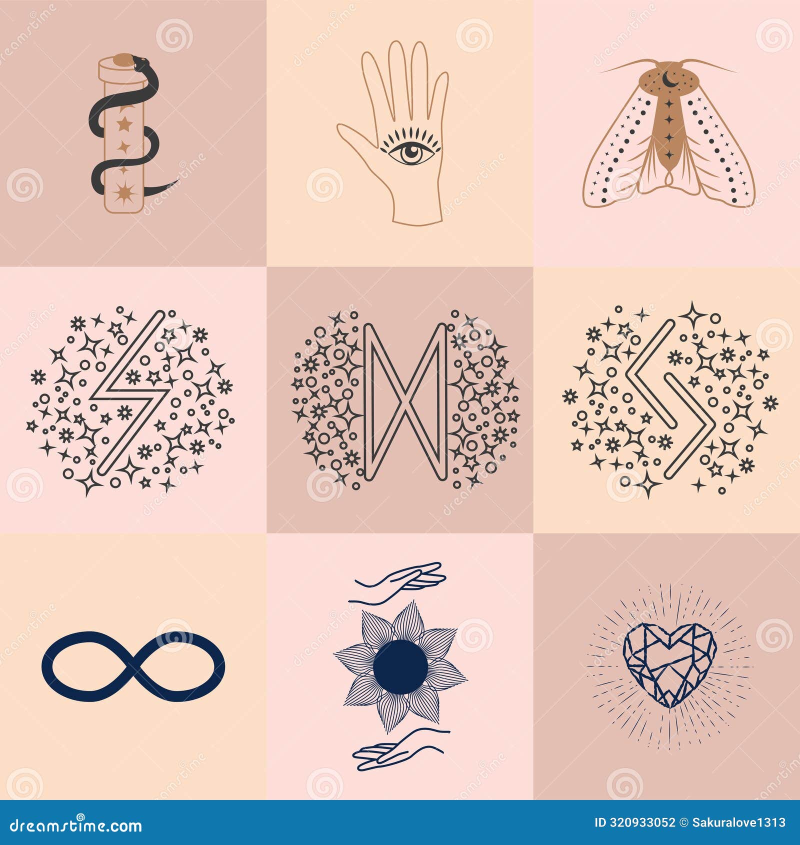 Set of Magic Symbols, Celestial Seamless Pattern. Astrological, Magical ...