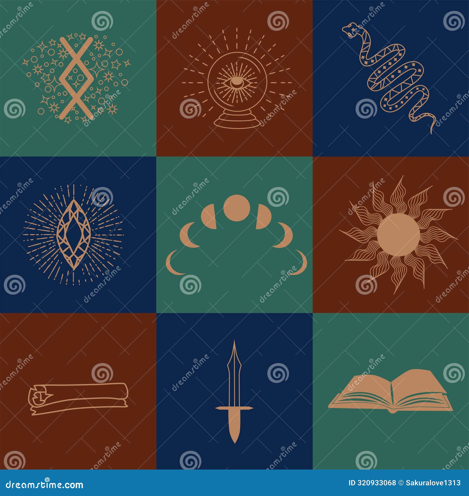 Set of Magic Symbols, Celestial Seamless Pattern. Astrological, Magical ...