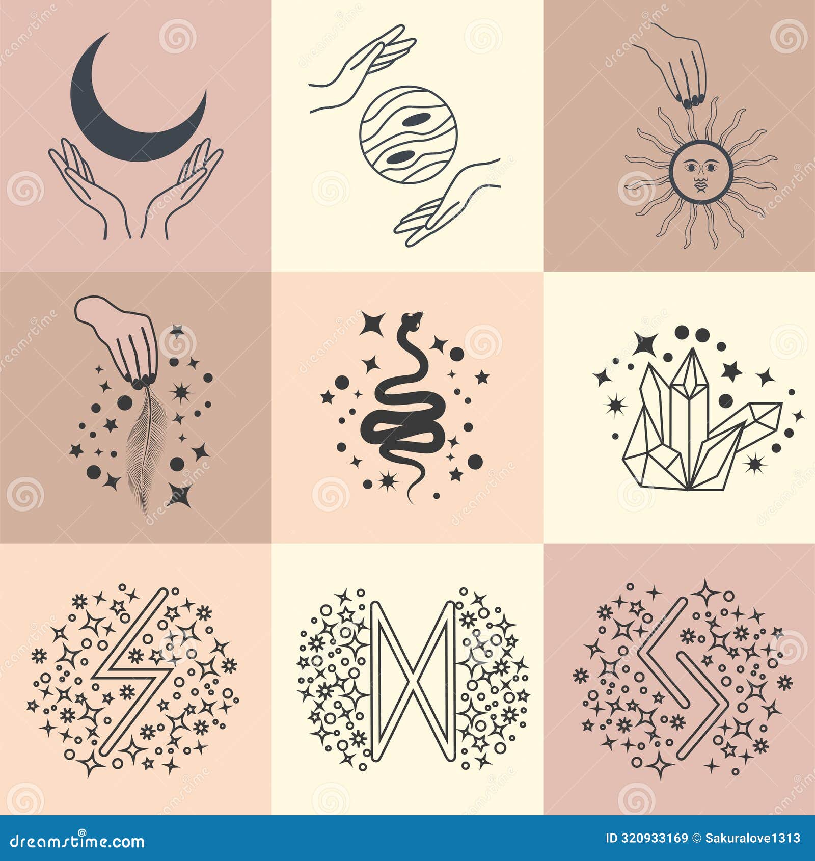 Set of Magic Symbols, Celestial Seamless Pattern. Astrological, Magical ...